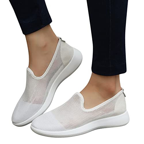 FASDNENDYS Ladies Fashion Solid Color Mesh Breathable Lightweight Flat Casual Comfortable Tennis Shoes White