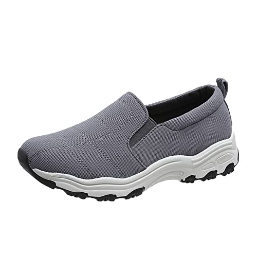 FASDNENDYS Ladies Fashion Solid Mesh Breathable Low Top Thick Soled Casual Sports Shoes Women Grey