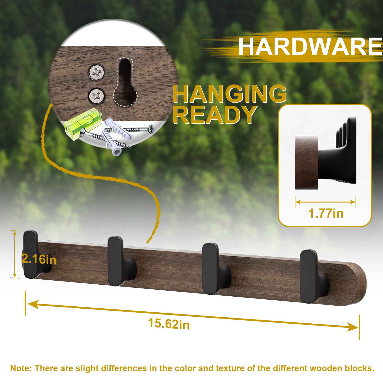 FATASTY Coat Rack Wall Mount,Solid Walnut Wall Mounted Coat Rack with 4 Heavy Duty Wall Hooks for Hanging Coats,Backpacks,Towels,etc. Coat Hooks Wall Mount for Entryway, Bathroom,etc