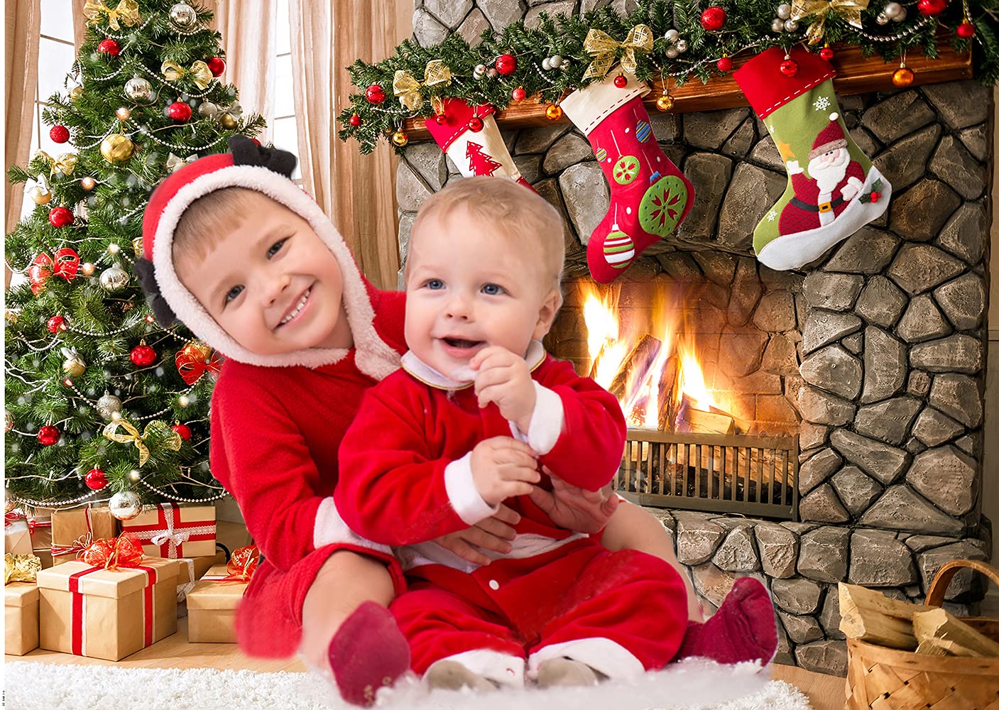 CYLYH 7x5FT Christmas Photography Backdrops Child Christmas Fireplace Decoration Background Xmas Party Background Christmas Fireplace Theme Backdrop for Photography Decor Booth Props D548
