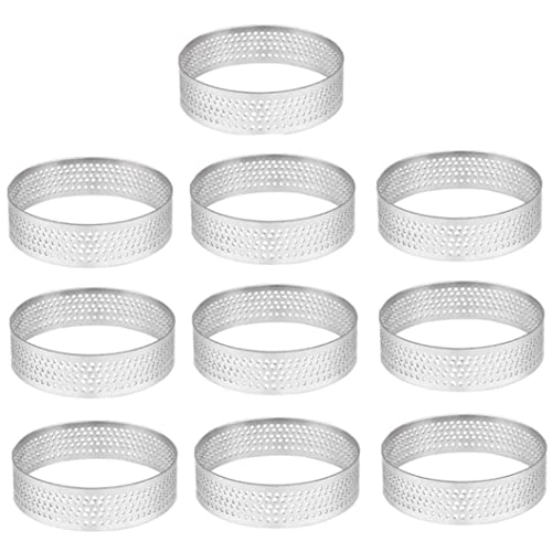 Gcroet 10 Pack 6Cm Steel Tart, Heat-Resistant Perforated Cake Mousse, Round Baking Doughnut Tools, Stainless Steel Muffin Rings Round Muffin Tart Ring Molds for Home Baking