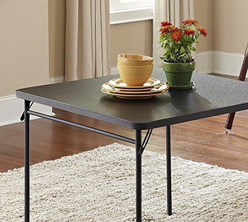 Cosco 34" Square Top Folding Portable Table, Metal Folding Legs, Black