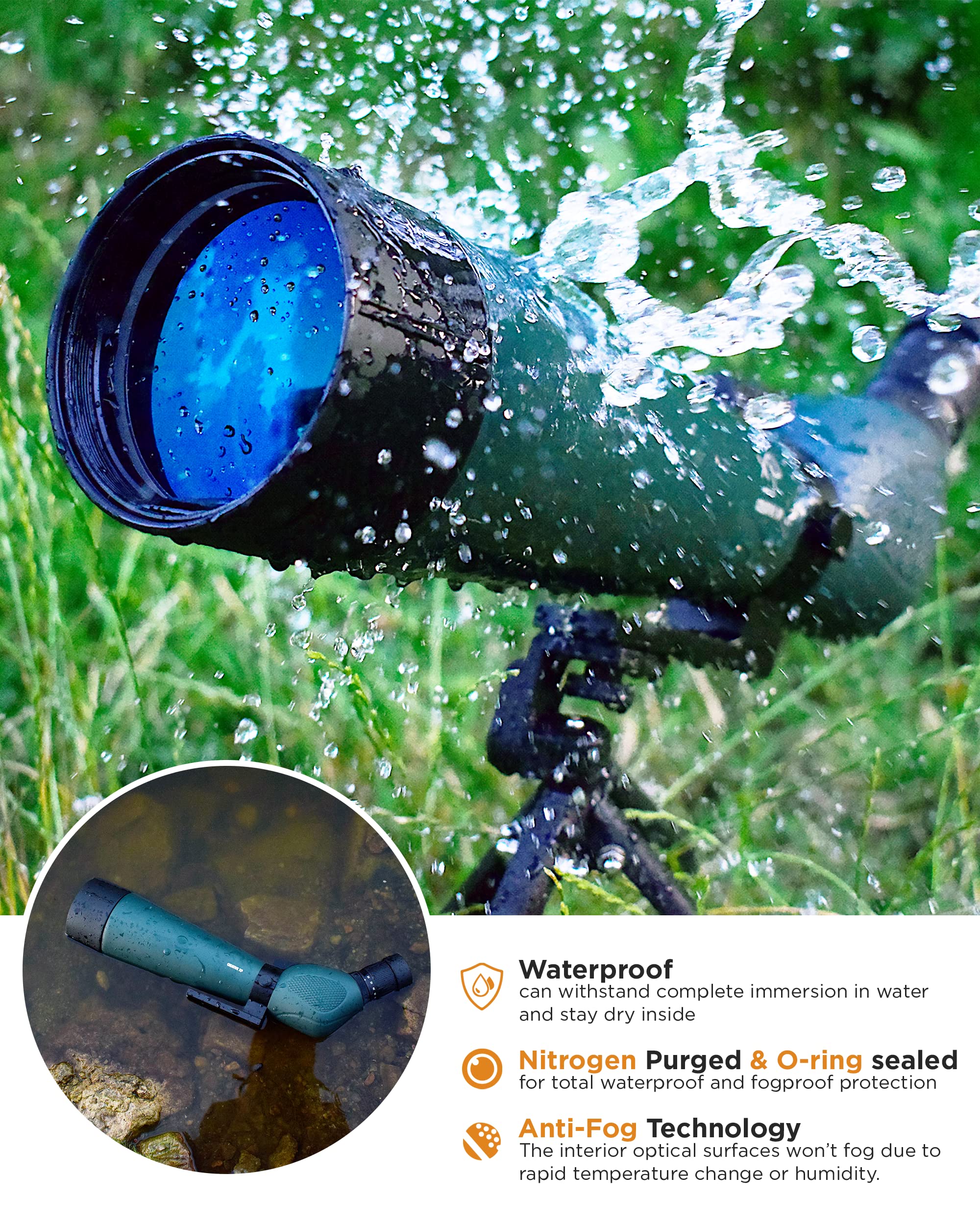 CREATIVE XP Spotting Scopes - 20x60 80mm ED Spotter Scope for Hunting, Target Shooting, Bird Watching, Astronomy - IP67 Waterproof Spotting Scope w/Photo Clicker, Tripod & Phone Adapter, Green