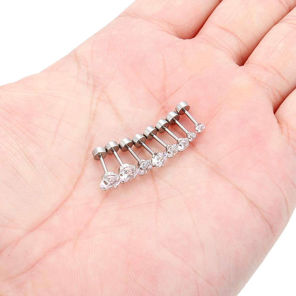 Cisyozi 18G Flat Back Stud Earrings for Women Men 316L Silver Stainless Surgical Steel Diamond Screw Back On Cartilage Helix Tragus Conch Ear Lobe Stud Earrings Set Pack Barbell Piercings Jewelry 6mm