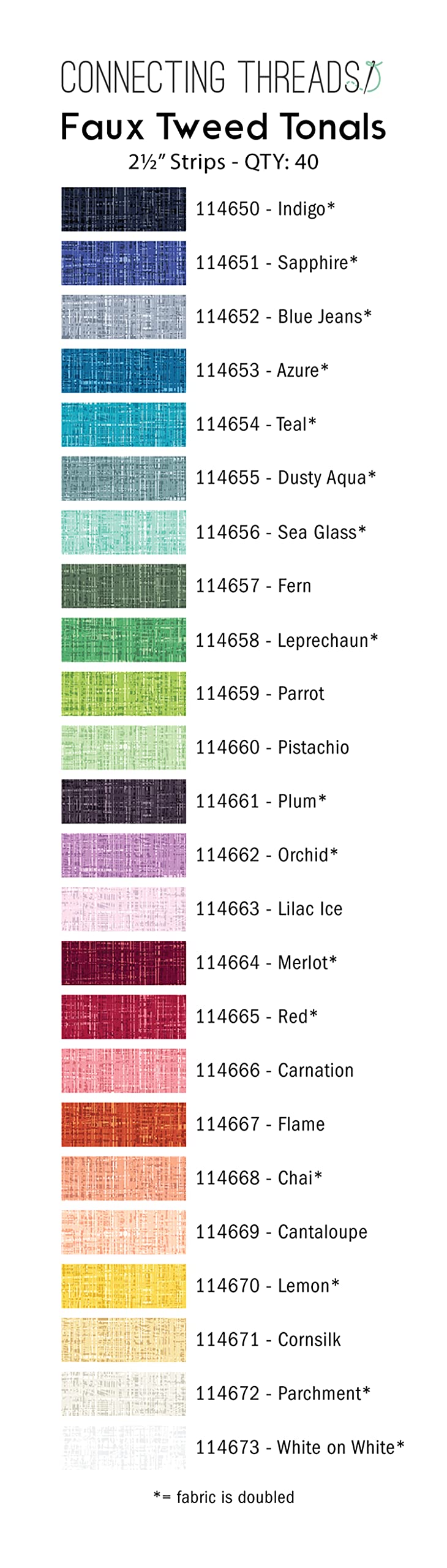 Connecting Threads Blender Collection Precut 40 pcs 100% Cotton Quilting Fabric Bundle 2.5" Strips (Faux Linen Tonals Morning Skies)