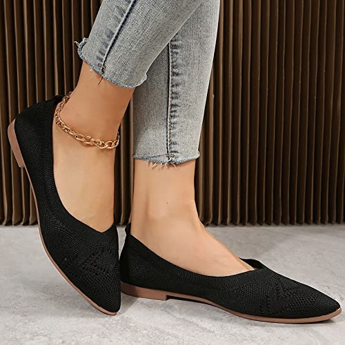 FASDNENDYS Ladies Fashion Solid Color Breathable Knitting Pointed Shallow Flat Casual Shoes Sandals Inside Home Black