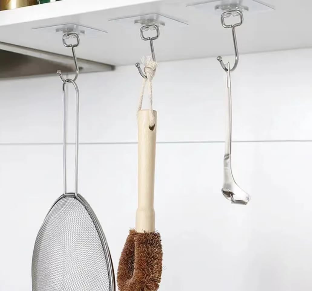 Generic Ultra Strong 50lb (Max) Transparent Self-Adhesive Hooks - Heavy-Duty Wall Hooks for Kitchen, Bathroom, Ceiling, and More - The Ultimate Organizational Solution (Pack of 10), ZJH-G-BST008