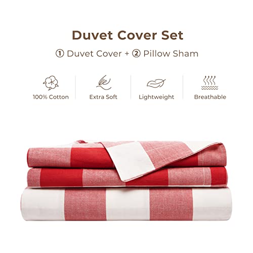 VEEYOO King Duvet Cover Cotton - 100% Washed Cotton Buffalo Plaid Duvet Cover Set with Zipper Closure, Extra Soft Breathable Comforter Cover (Red Buffalo Check)