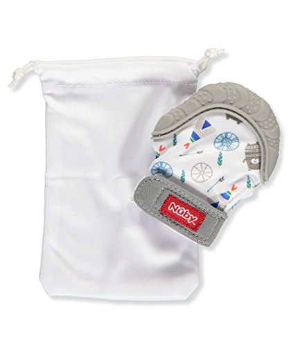 Nuby Soothing Teething Mitten with Hygienic Travel Bag, Grey, 1 Count (Pack of 1)