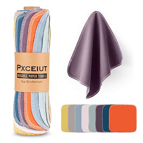 Reusable Paper Towels Washable Roll - Pack of 16 Kitchen Paperless Paper Towels - 100% Cotton Cloth Paper Towels, Super Soft, Absorbent, Zero Waste Alternative Napkins