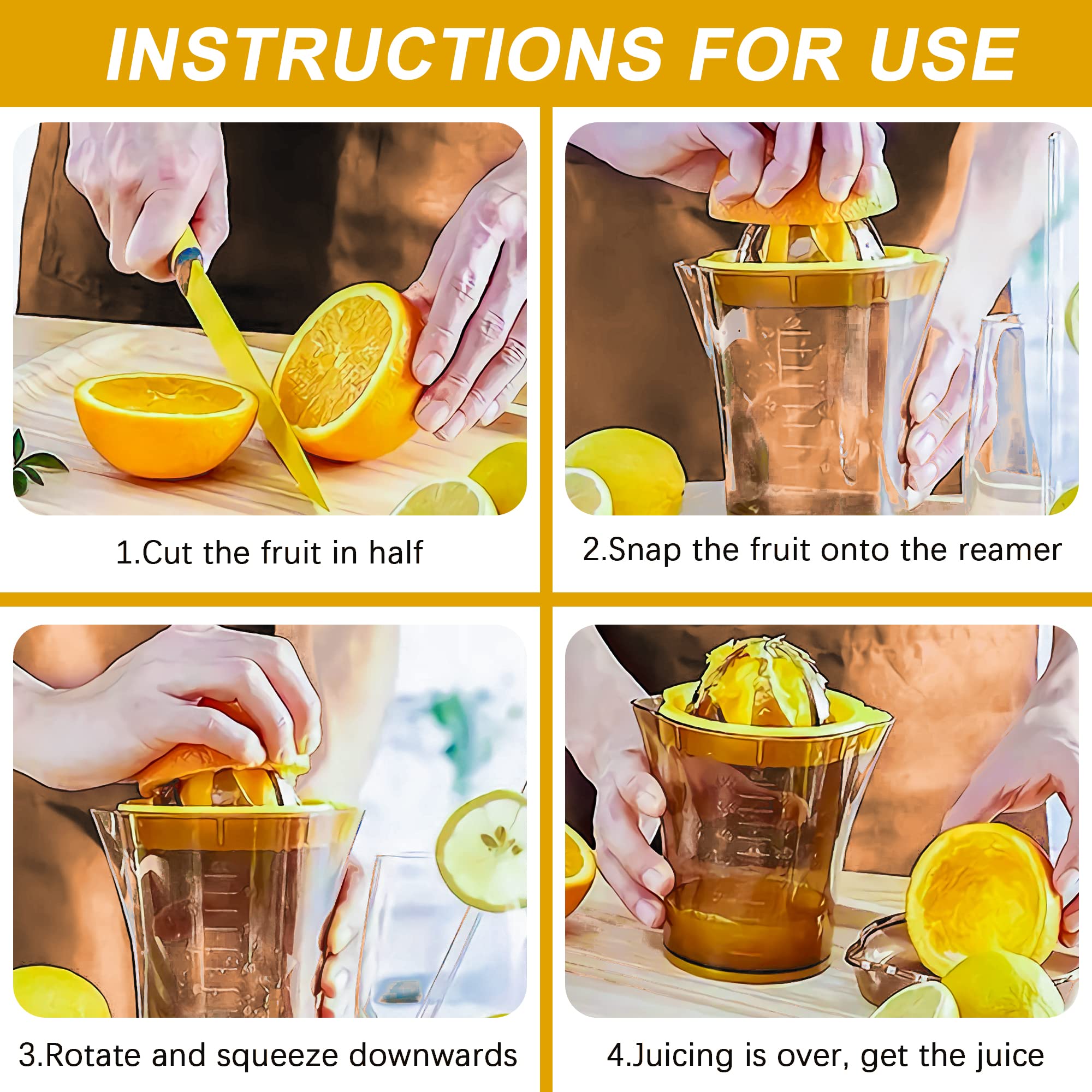 Citrus Lemon Orange Juicer Squeezer, Manual Hand Juicer for Orange Lime Squeezer, Lemon Juicer Orange Juicer Squeezer with Strainer and Built-in Measuring Cup
