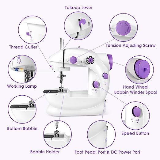 Sewing Machine Mini Portable Electric Dual Speed Sewing Device Hand Held Electric Sewing Machine with14 PCS Sewing Kit for Beginner DIY Household, Travel(Light, Safety)
