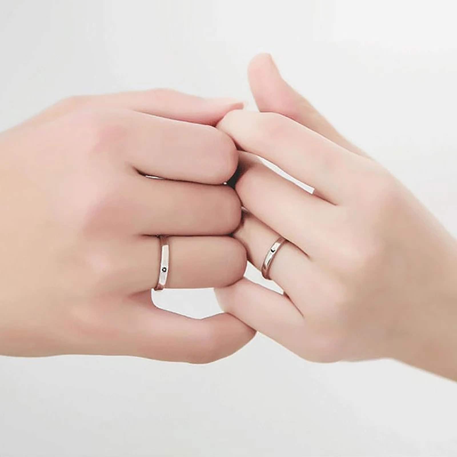 Couples Sun and Moon Ring Adjustable Matching Rings I Love You Letter Engraved Wedding Band for Women and Men (2pcs, one Size),Rose Gold,White,Purple