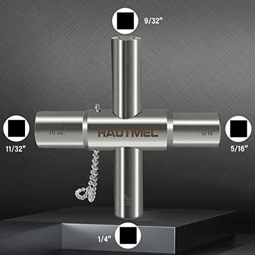 HAUTMEC 4 Way Sillcock Water Key,1/4", 9/32", 5/16", 11/32" Steel Multi-Function Utility Key for Sillcocks Faucets Valves Spigots PL0028