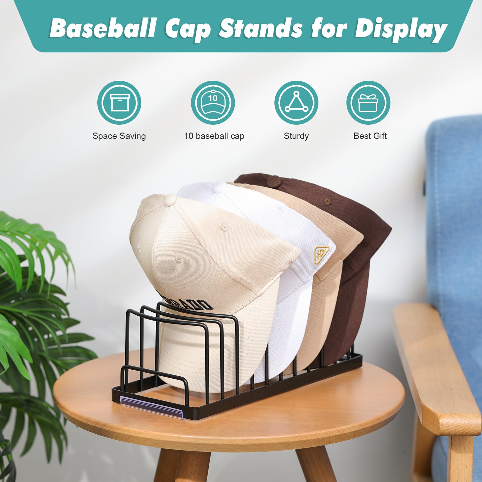 Hat Organizer,Metal Baseball Cap Hat Rack For Wall, Baseball Cap Display And Storage Rack Hat Rack, Tabletop Hat Racks For Baseball Caps For Bedroom, Closet, Dresser, Entrance (Black-2Pack)