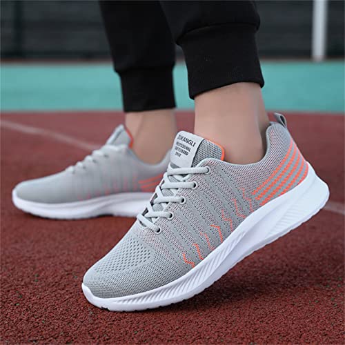 FASDNENDYS Men Colorblock Mesh Lace Up Casual Shoes Comfortable Breathable Soft Sole Tops Mens Sneaker Grey