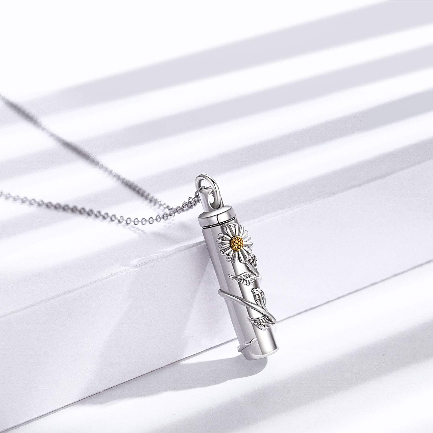 Cremation Necklace Jewelry 925 Sterling Silver Daisy Urn Necklaces Keepsake Memorial Jewelry for Women Men.