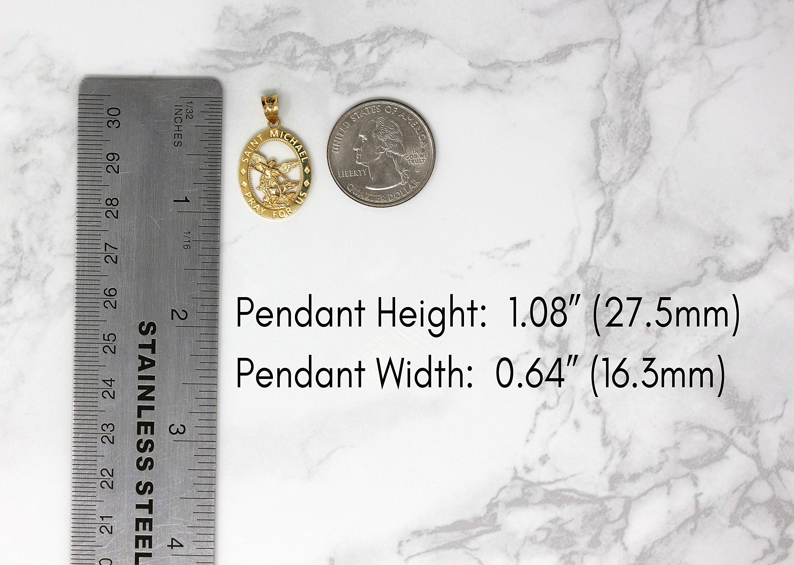 CaliRoseJewelry 14k Saint Michael Pray for Us Oval Charm Pendant in Yellow Gold