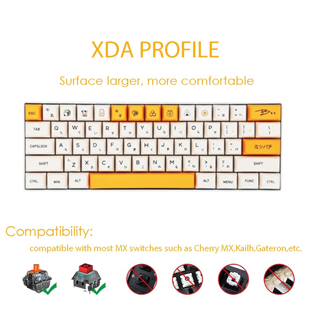 PBT Keycaps 140 Keys XDA Profile Keycaps Dye-Sublimation Japanese Honey Milk Keycap,ANSI Layout Keycap Suitable for Mechanical Gaming Keyboard Gateron Kailh Cherry MX Switches (Keycaps only)