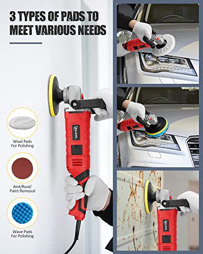 SILVEL Buffer Polisher, 1600W 7 Inch/6 Inch Rotary Car Buffer Polisher Waxer, 7 Variable Speed 1000-3500 RPM, Detachable Handle for Car, Boat Sanding, Polishing, Waxing