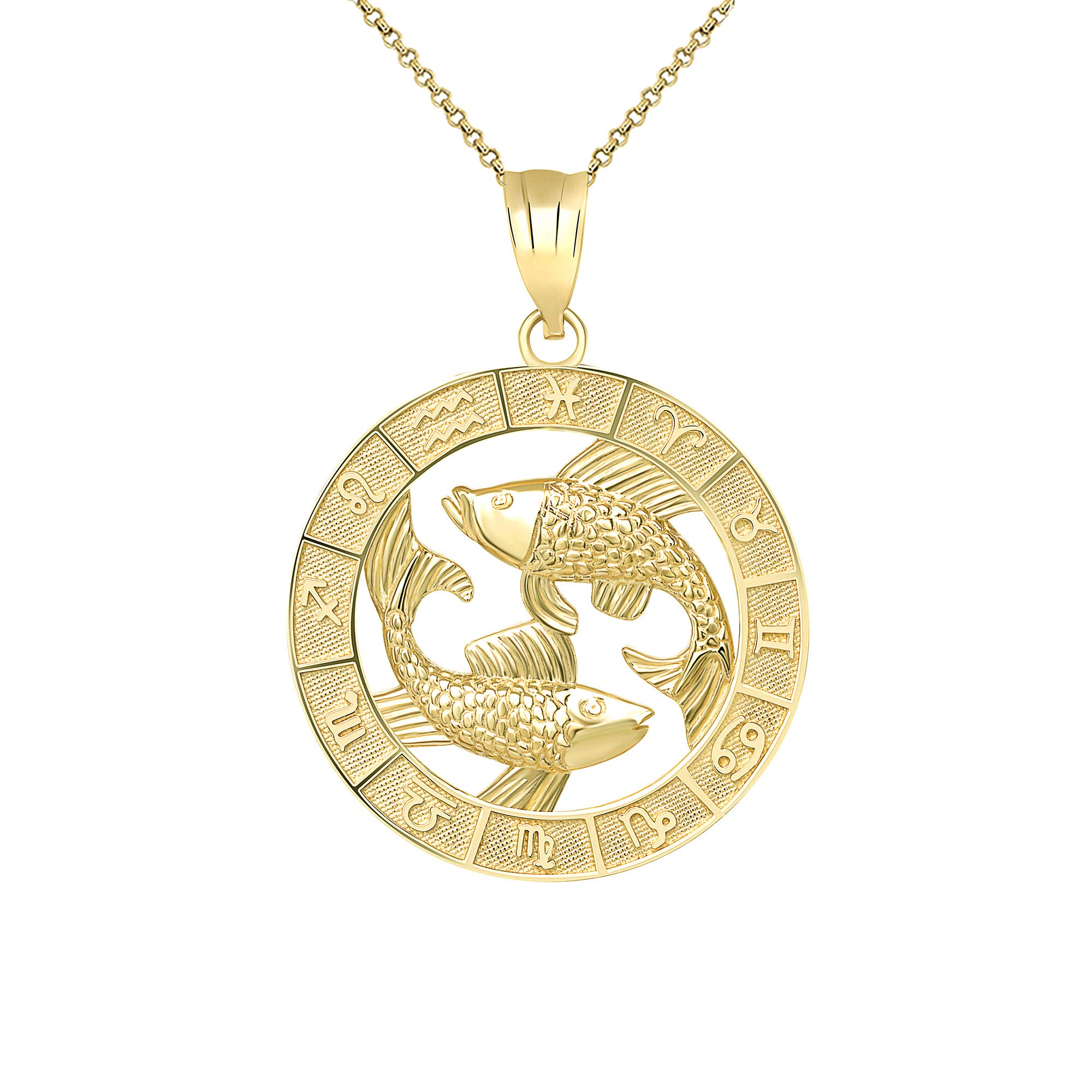 CaliRoseJewelry 14k Yellow Gold Pisces Zodiac Pendant Necklace, 22"