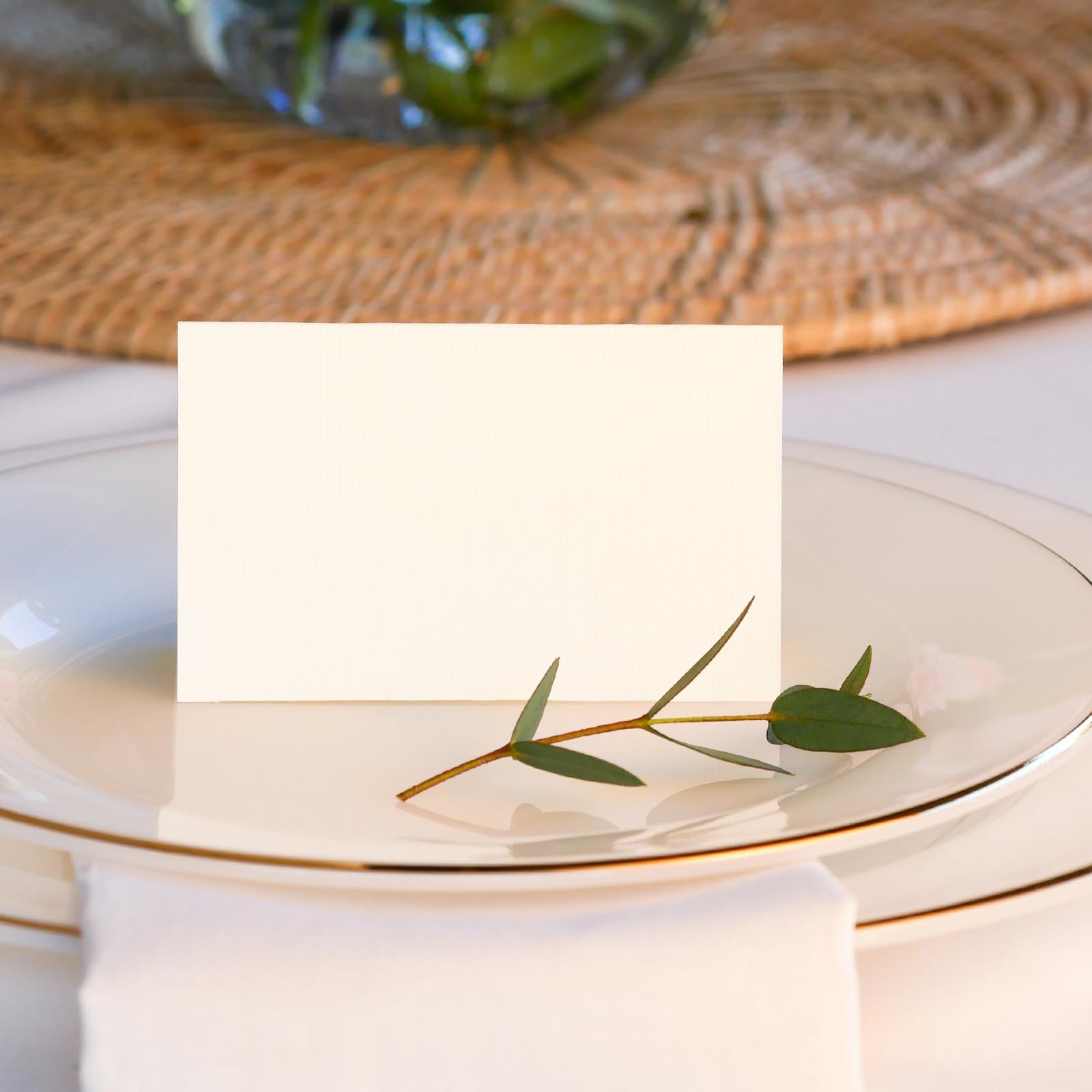 MECCANIXITY 20pcs Place Cards, Line Border Printable Place Name Cards for Table Setting Wedding Dinner Parties Events Reserved Seating, White Gold Double Line