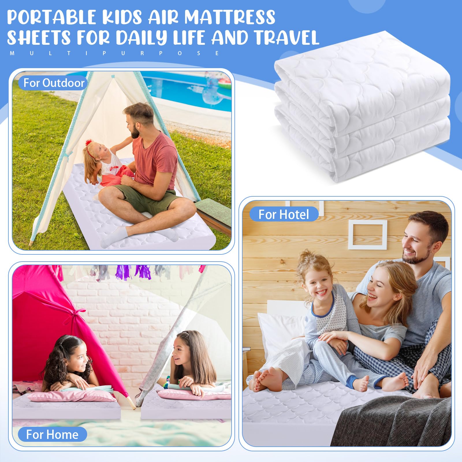 Fanfanwin 6 Pack Air Mattress Pad Sheets Cover Waterproof Mattress Protector Inflatable Airbed Fitted Sheets Soft Air Mattress Pad for Boys Girls Sleepover Party