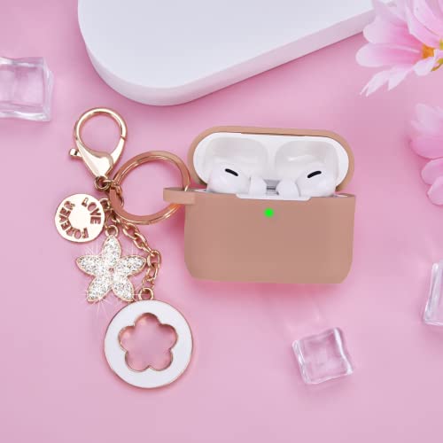 VISOOM Airpods Pro 1st Gen Case Compatible with Apple Silicone Airpods Pro 1 Case Cover for Women Cute Cases Airpod/iPods Pro with Glitter Keychain for Airpod Pro Charging Case-Milk Tea
