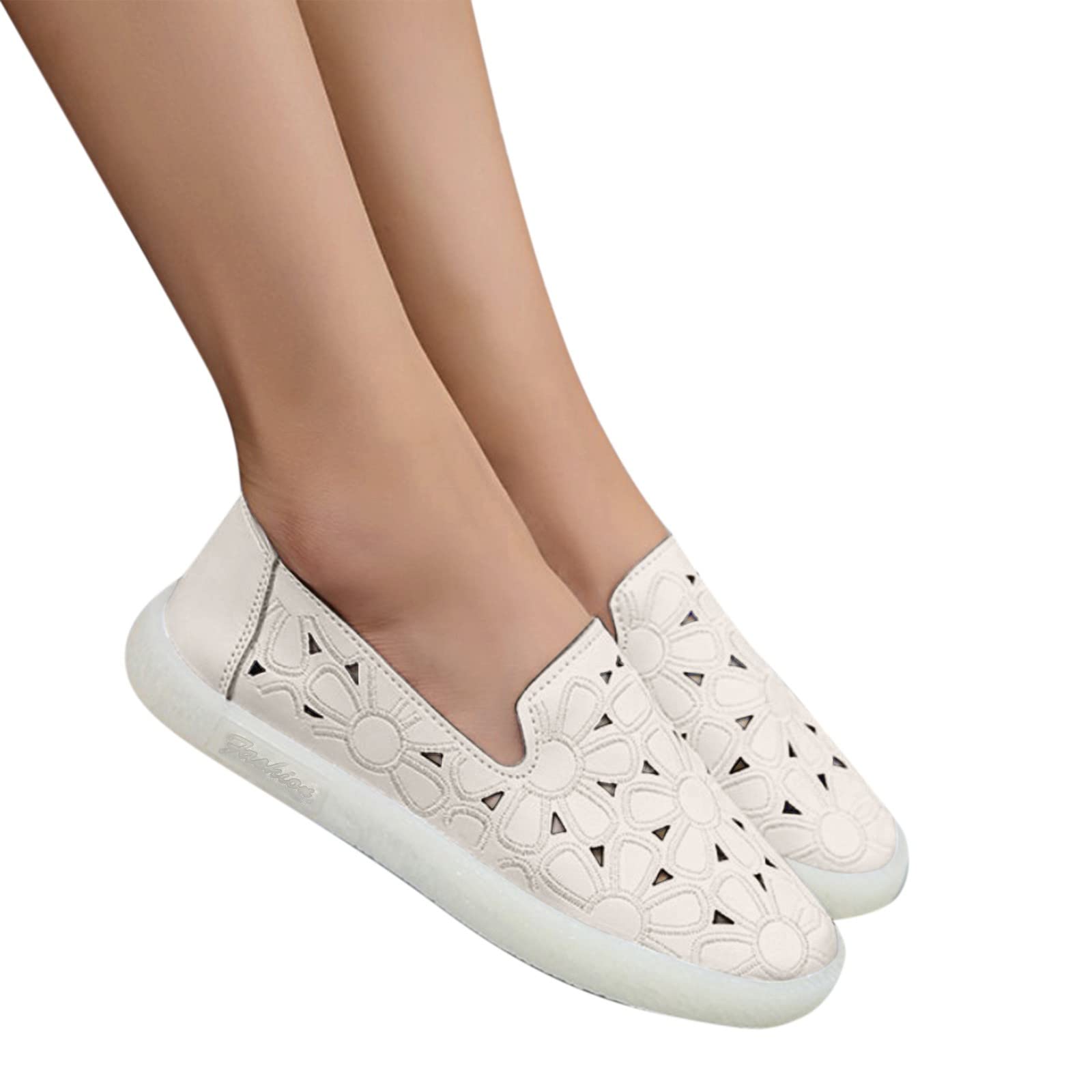 FASDNENDYS Shallow Mouth Hollow Breathable Soft Casual Comfortable Summer Women's Soled Spring and Flat Shoes Women Casual Summer Beige