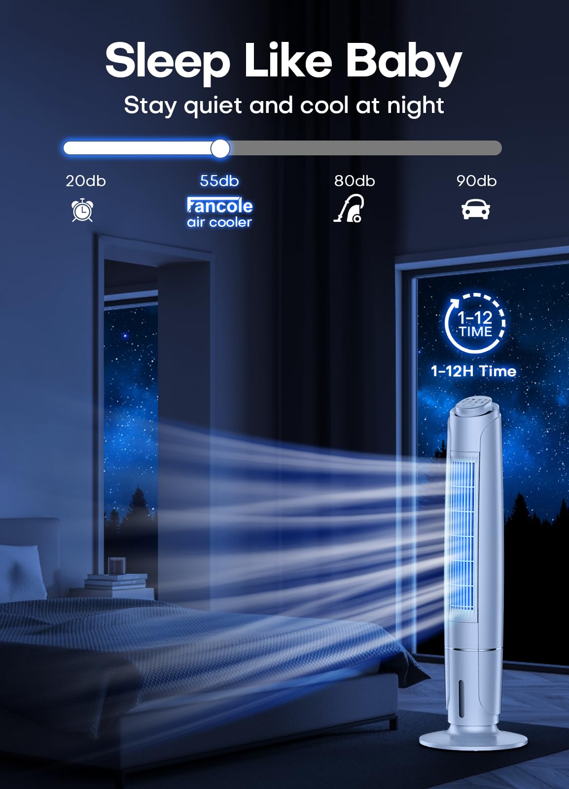 FANCOLE 43-INCH Evaporative Air Cooler, Portable Air Conditioners w/Cool Mode & 3 Speeds, 12H Timer for Auto-Off & Remote, 1 Gallon Water Tank, Wider Oscillating, Air Cooler for Room Bedroom Office