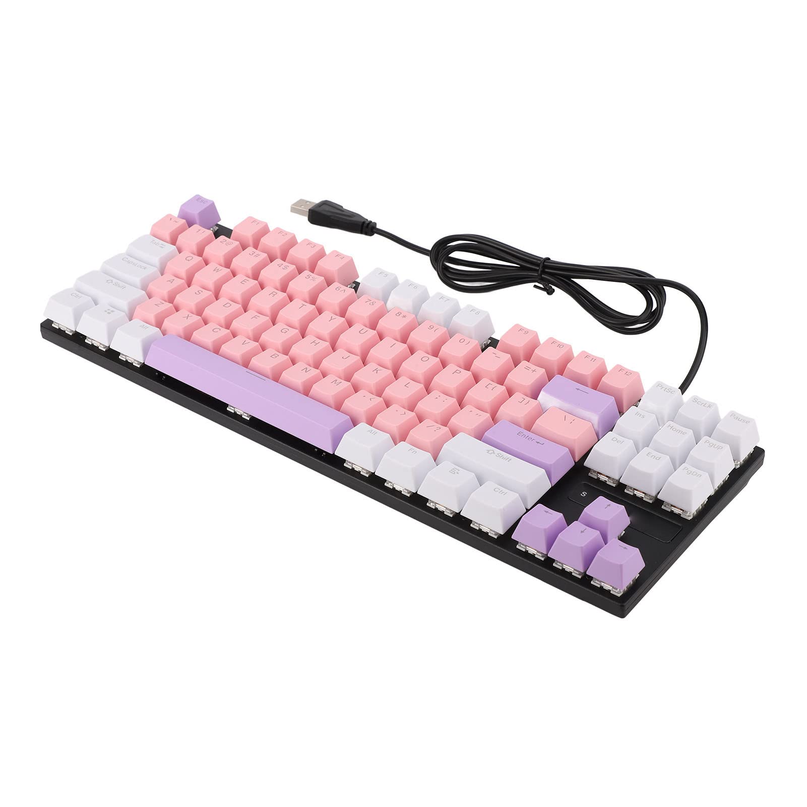 GOWENIC Mechanical Keyboard, 87 Keys Compact Full Key Mechanical Gaming Keyboard with RGB Backlit, Red Switch, Waterproof, for PC Laptop, for Windows (Pink)