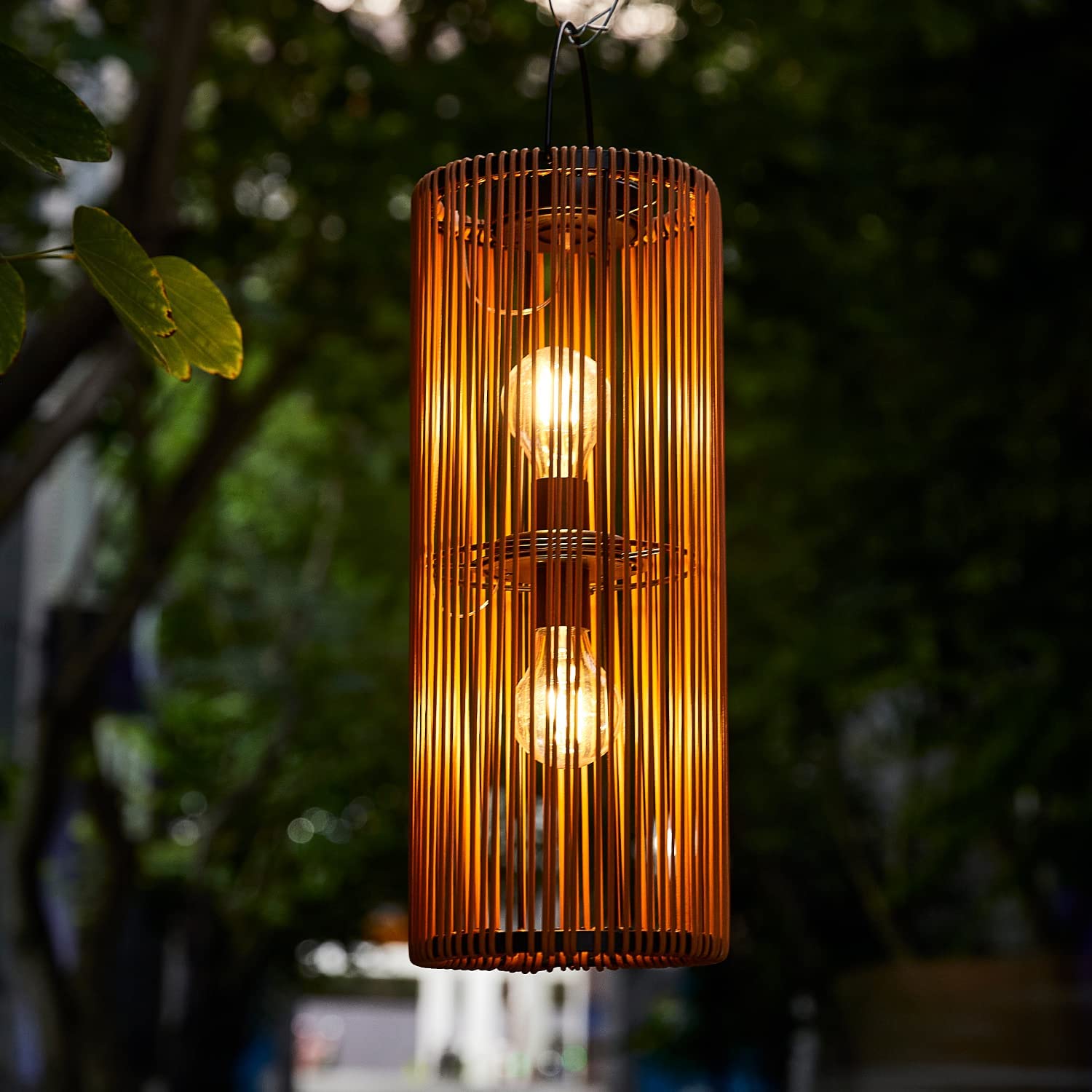 GIBMIDSER Solar Lanterns Outdoor Hanging Lantern Warm White Light Edison Style Bulb Yard Garden Wedding Home Parties Patio Decoration Waterproof Outdoor Floor Lamp Brown