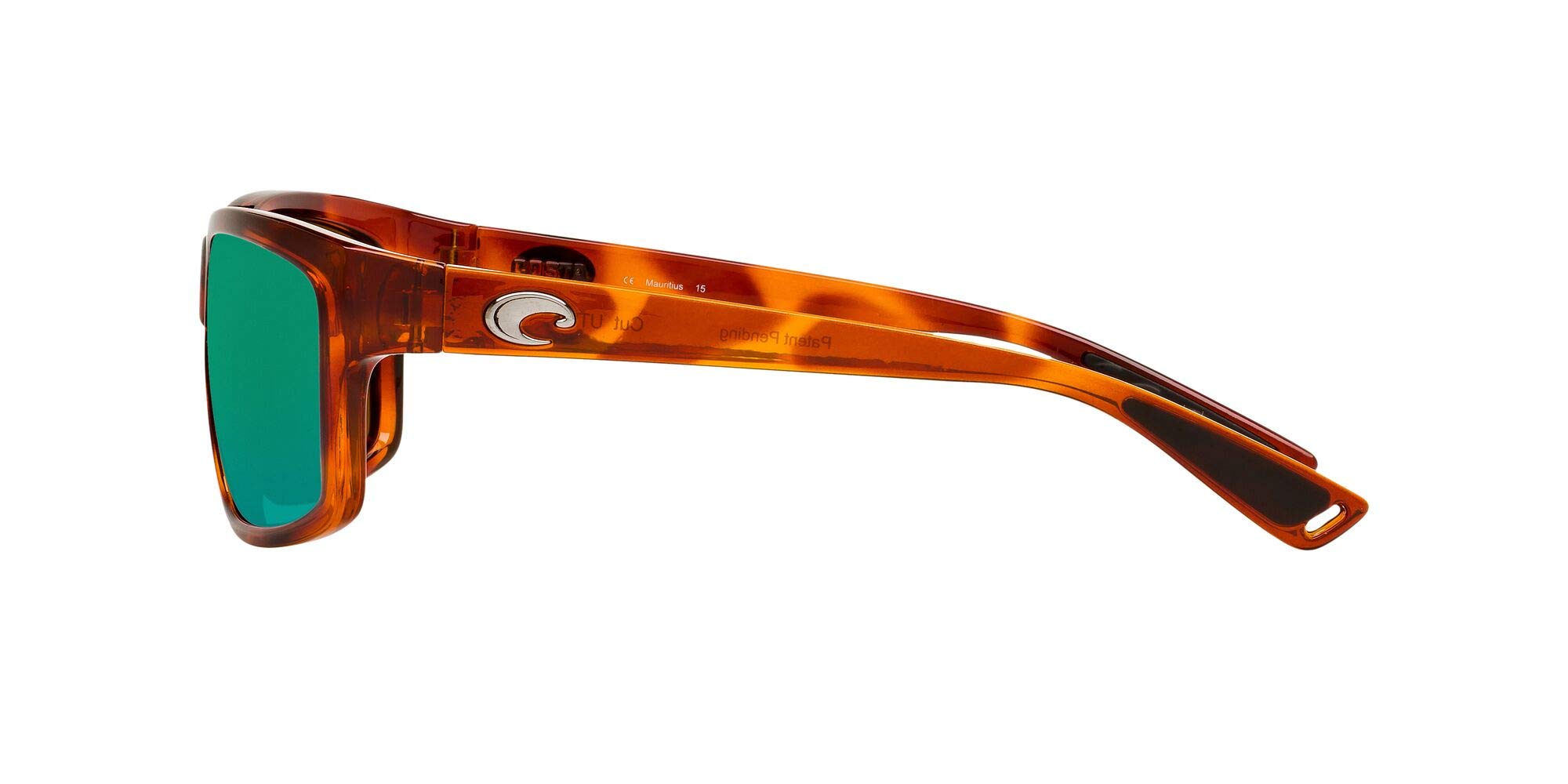 Costa Del Mar Mens Cut Rectangular Sunglasses, Honey Tortoise/Copper Green Mirrored Polarized-580P, 60 mm
