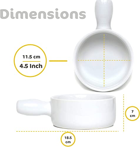 GOURMEX French Onion Soup Bowls with Handles | Stackable Ceramic Bowl Set | Ideal Cereal, Salad or Soup Mug | Microwave, Oven and Dishwasher Safe | Set of 4 (15 OZ)