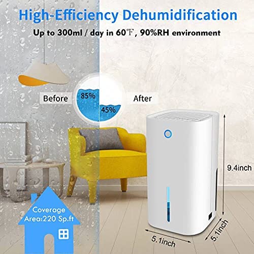 Small Quiet Dehumidifiers 30oz 850ml Portable Electric Dehumidifier with Smart Features Auto-Off for Damp Home, Room, Bedroom, Bathroom Wardrobe, Basement, Office