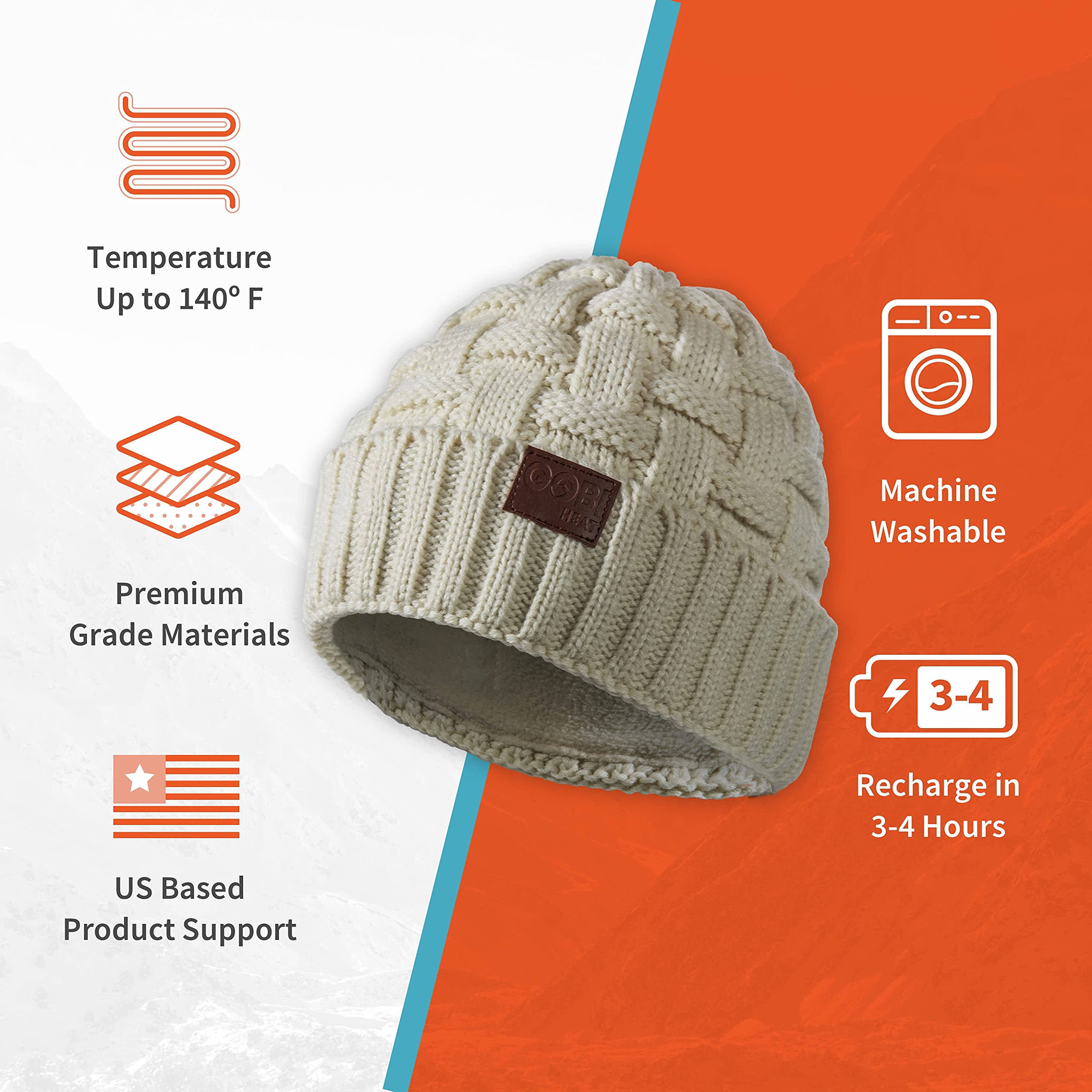 Crest Women's 2 Zone Heated Beanie | 7.5 Hours of Heat | Heated Hat | with Battery & Charger | Machine Washable | All Day Warmth