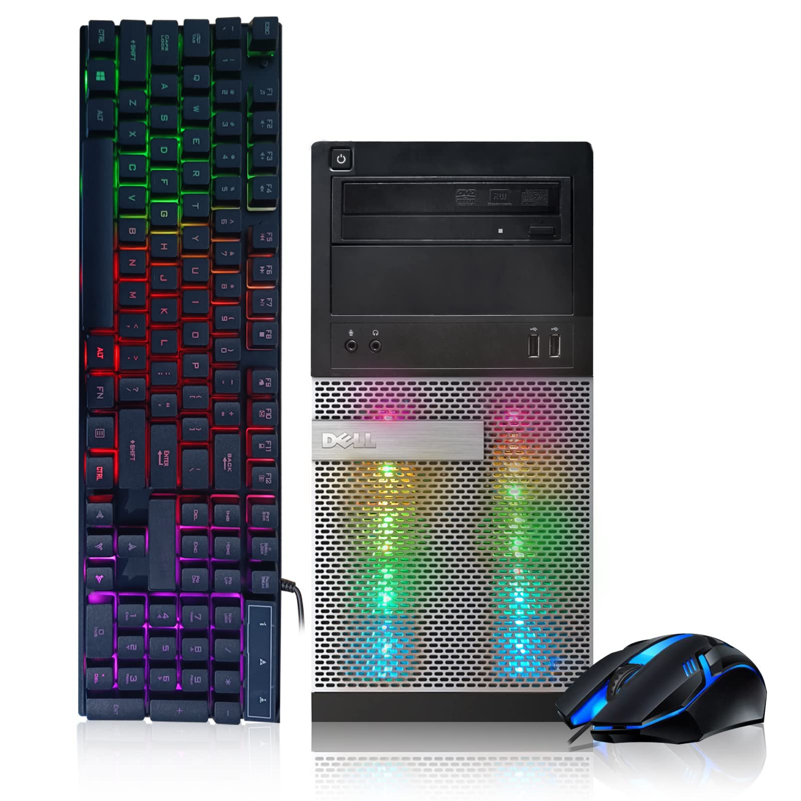 Dell RGB Gaming Desktop PC, Intel Quad I5 up to 3.6GHz, 16GB RAM, GeForce GTX 1050 Ti 4G, 128G SSD + 2TB, DVD, WiFi & Bluetooth, RGB Keyboard & Mouse, Win 10 Pro (Renewed)
