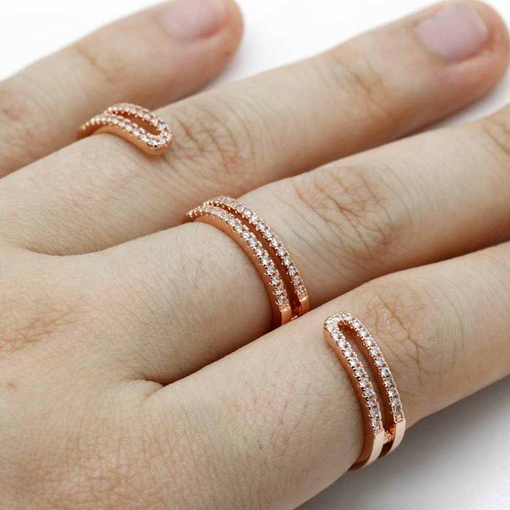 Exquisite micro-inlaid three-finger women's ring Adjustable size ring with AAA cubic zirconia classic women's finger ring, ins trendy and cool niche design, cool style, Metal, zircon