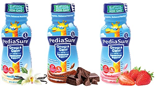 PediaSure Grow and Gain With Immune Support Shake | Complete Balanced Nutrition | PediaSure Strawberry, PediaSure Vanilla, and PediaSure Chocolate Flavors | 12 Pack | Niro Assortment