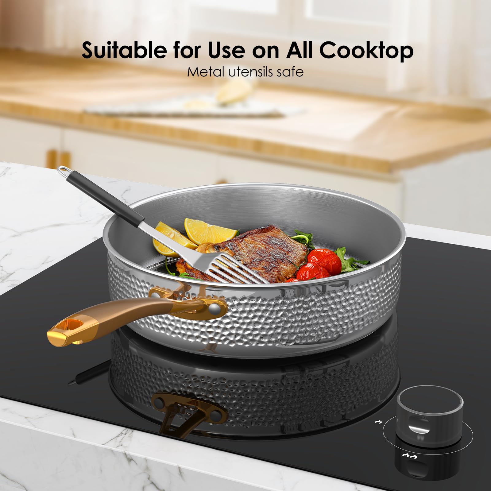 Homaz life 4.5-Quart Deep Sauté Pan with Tempered Glass Lid, Tri-Ply Stainless Steel Cookware, Induction Ready, Compatible with All Cooktops, Dishwasher Safe, Non-Toxic