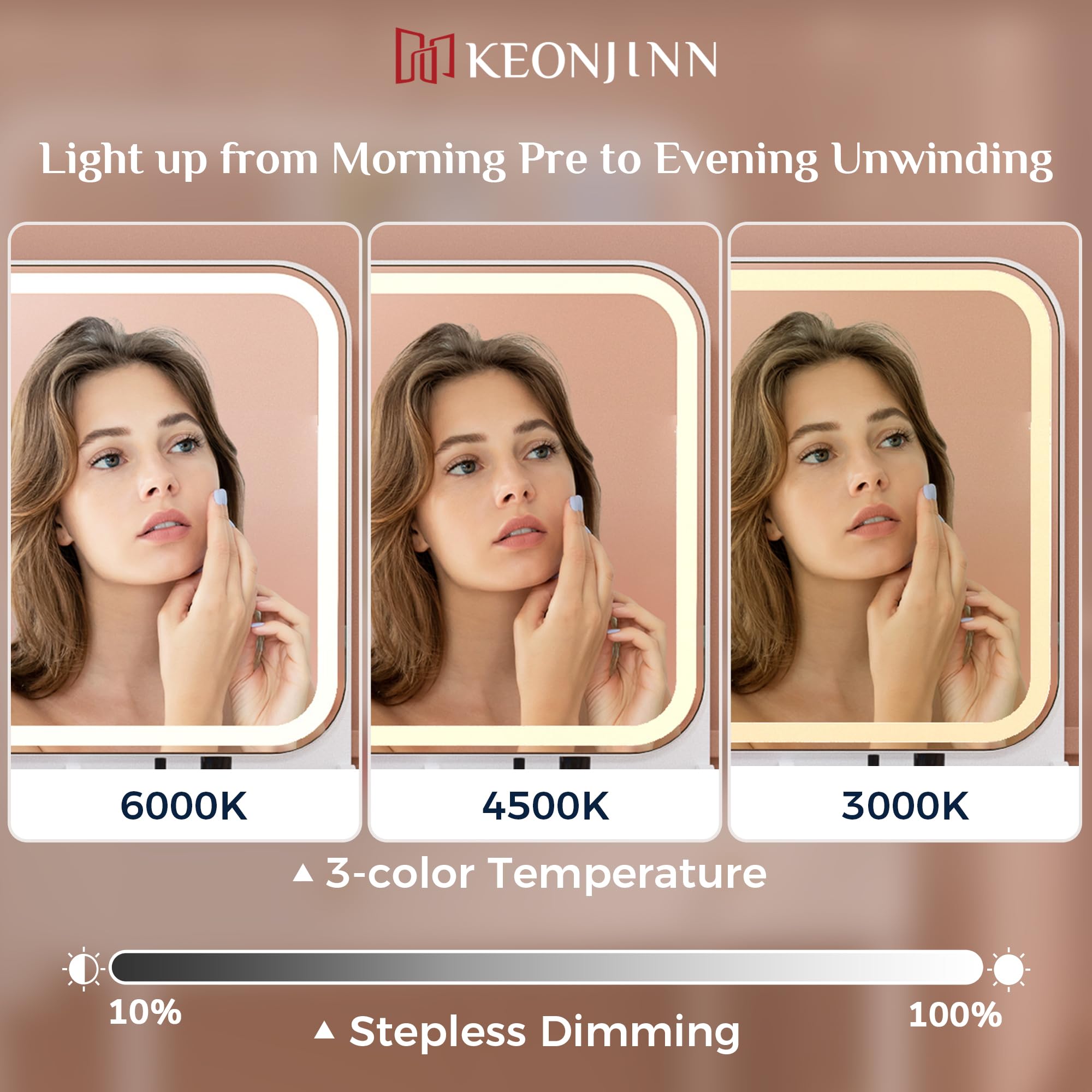 Keonjinn White Vanity Mirror with Lights, LED Makeup Vanity Desk with Large Drawer & 2 Makeup Trays & Chair, 7000 Lux Vanity Table with Lighted Mirror & Power Outlet, CRI>90 Vanity Set for Bathroom
