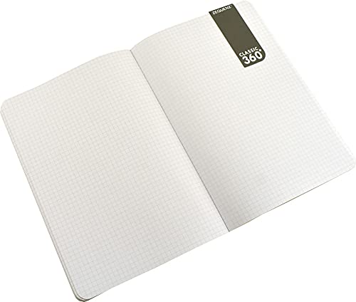 Zequenz Classic 360 Soft cover Notebook, Soft Bound Journal, Large, Black, 5.75" x 8.25", 200 sheets / 400 pages, Squared, Graph, Grid Pattern Premium Paper