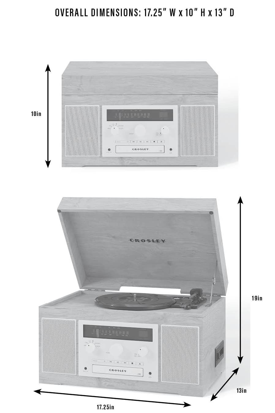 Crosley CR7018A-NA Haydn 3-Speed Turntable with Bluetooth, AM/FM Radio, CD/Cassette Player, and Aux-in, Natural