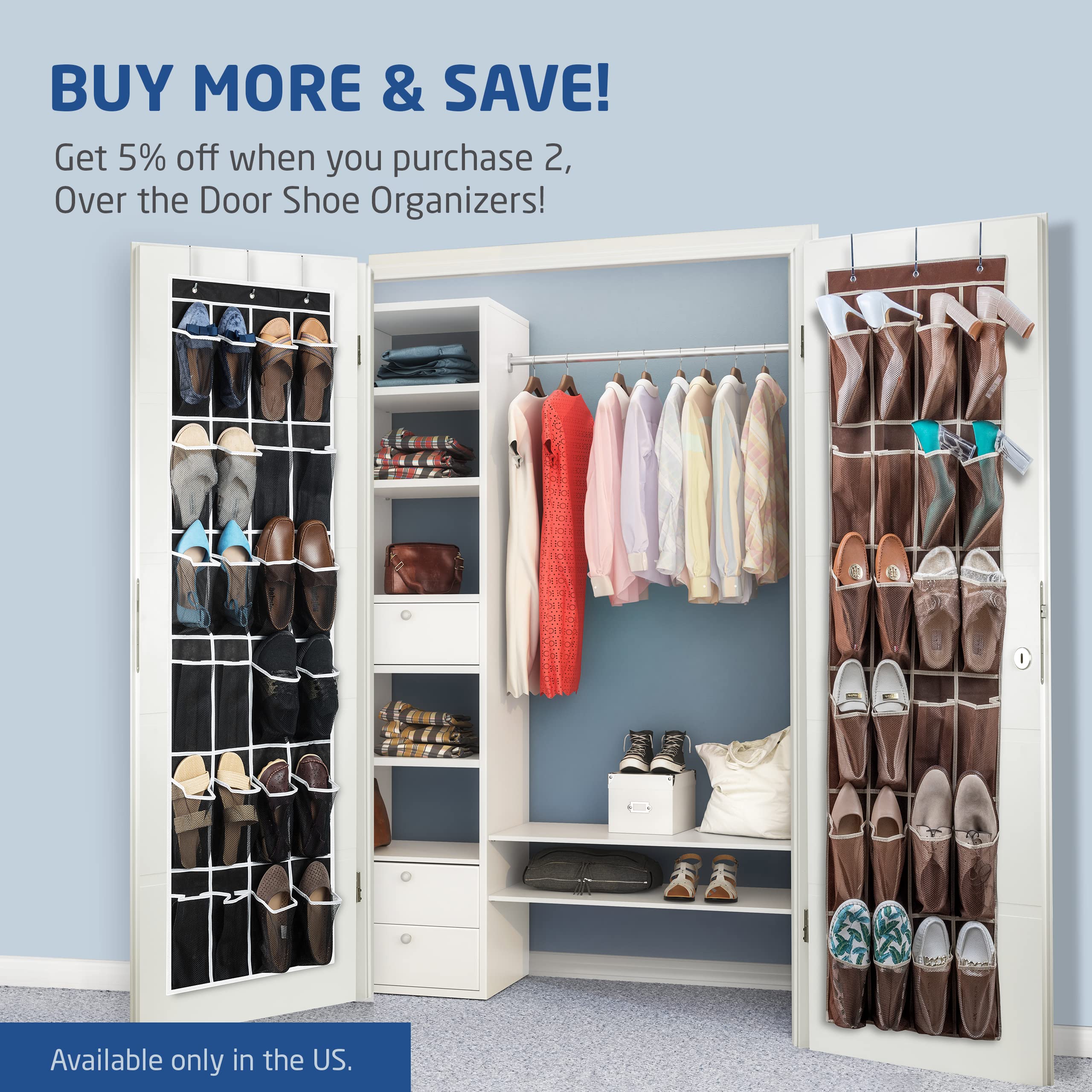 ZOBER Over The Door Shoe Organizer - 24 Breathable Pockets, Hanging Shoe Holder for Maximizing Shoe Storage, Accessories, Toiletries, Laundry Items. 64in x 18in