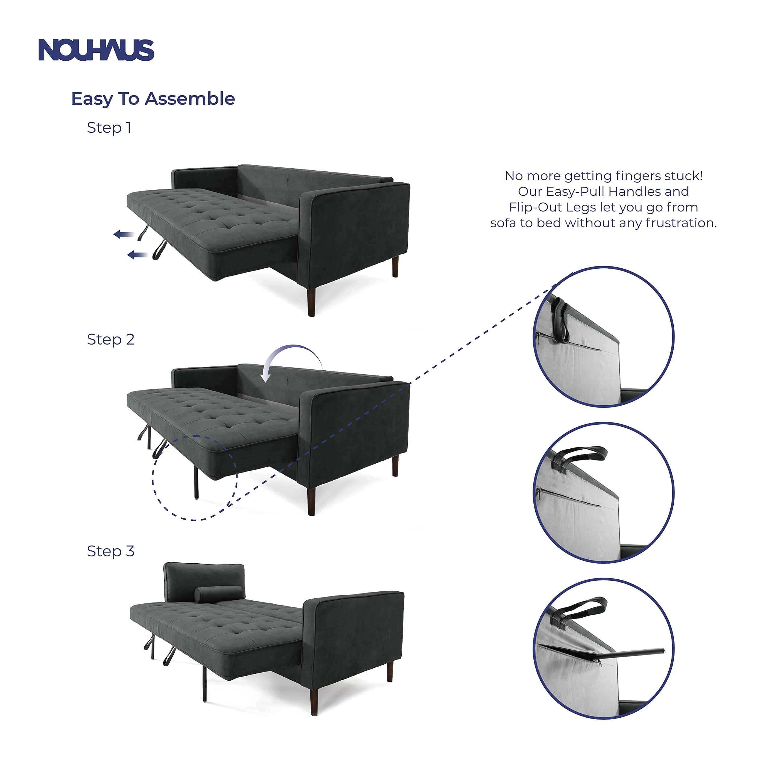 Nouhaus Module, Sleeper Sofa Bed Couch. 7ft Luxury Convertible Sofa Futon Bed with No Roll Together Latex. Pull Out Sofa Bed for Bedroom Couch, Small Apartment Furniture Sofas or RV Couch