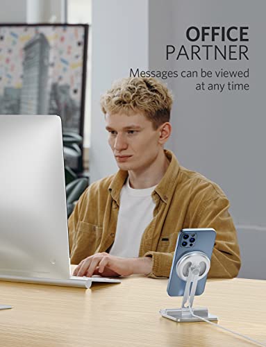 Laxarmer Phone Stand for MagSafe Charger, Adjustable Aluminum Stand Holder Dock Cradle for Desk, Compatible with iPhone 14 13 12 Mini, Pro, Pro Max, MagSafe Charger Not Included-Silver
