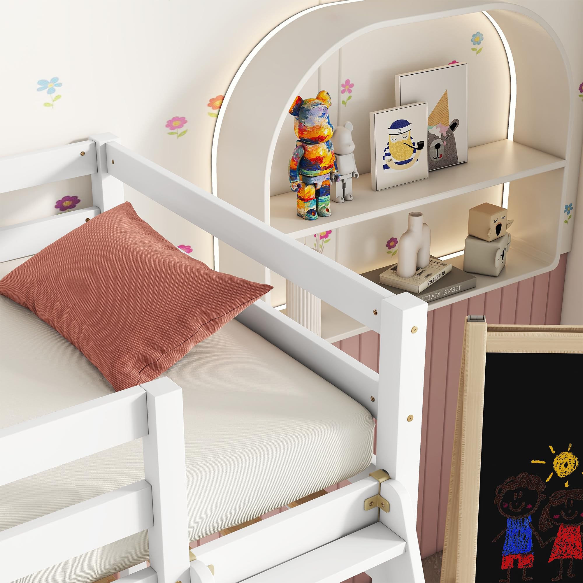 Harper & Bright Designs Twin Size Loft Bed Frame,Wooden Kids Loft Bed with Inclined Ladder & Full-Length Guardrail, High Loft Bed for Teens Girls Boys, Space-Saving, White