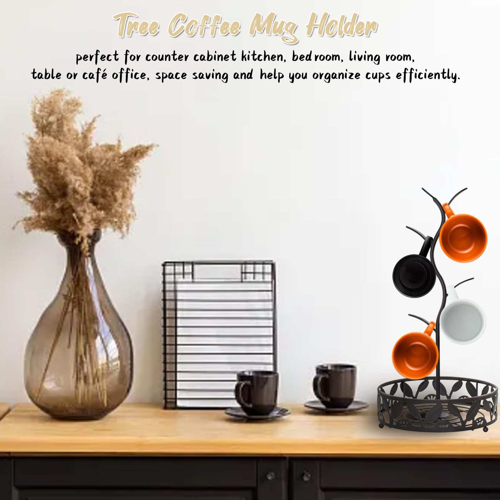 FAYAMILA Mug Holder, Countertop Mug Tree,Space Saving Coffee Cup Holder for Countertop,Ideal Coffee Bar Organizer & Kitchen Organizer