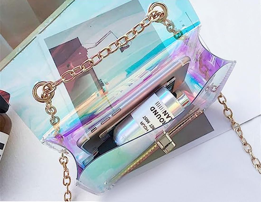 Women Girls Small Holographic Iridescent Clear Purse Crossbody Shoulder Bag