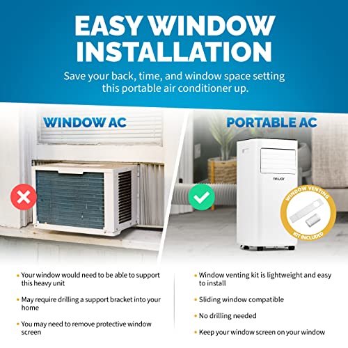 Newair Portable Air Conditioner | 10,000 BTU | White | Compact AC Design with Easy Setup Window Venting Kit, Self-Evaporative System, Quiet Operation, Dehumidifying Mode with Remote and Timer